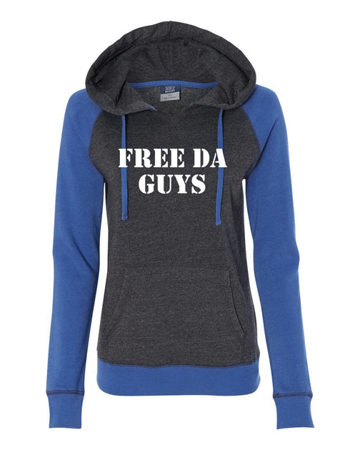 Free Da Guys Wording Women’s Raglan Hooded Sweatshirt – Wear The Logo